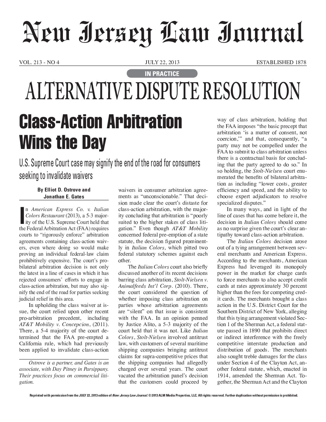 Class-Action Arbitration Wins the Day - Epstein Ostrove, LLC